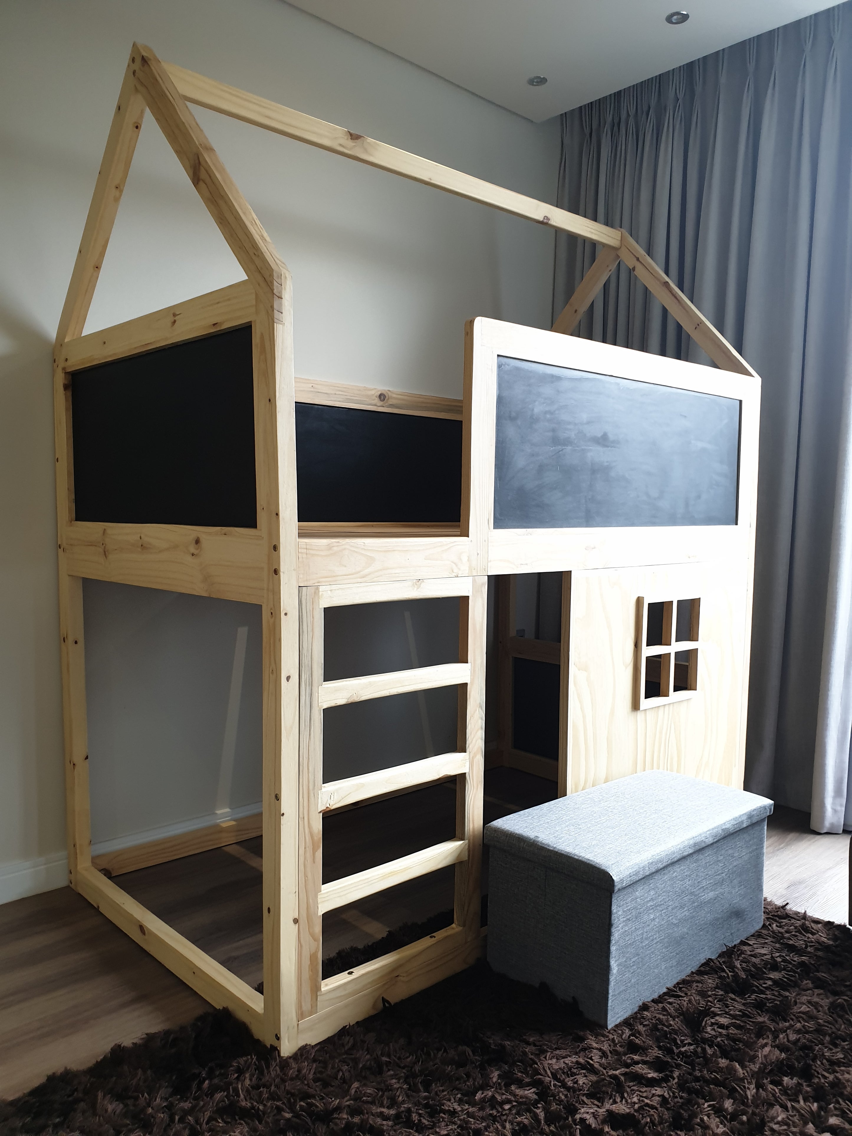 House Top Bunk Bed with Window and Chalkboard Panels – Young at H-art ...